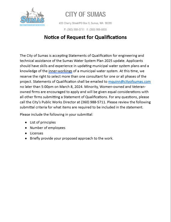 WSP RFQ Image | City of Sumas | Washington